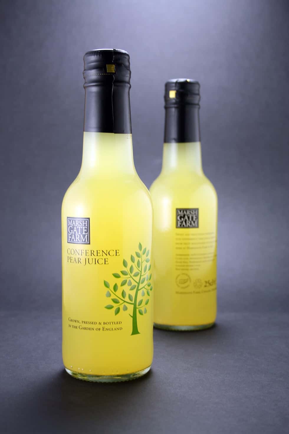 Marshgate Farm pear juice bottle identity - Paul Cartwright Branding