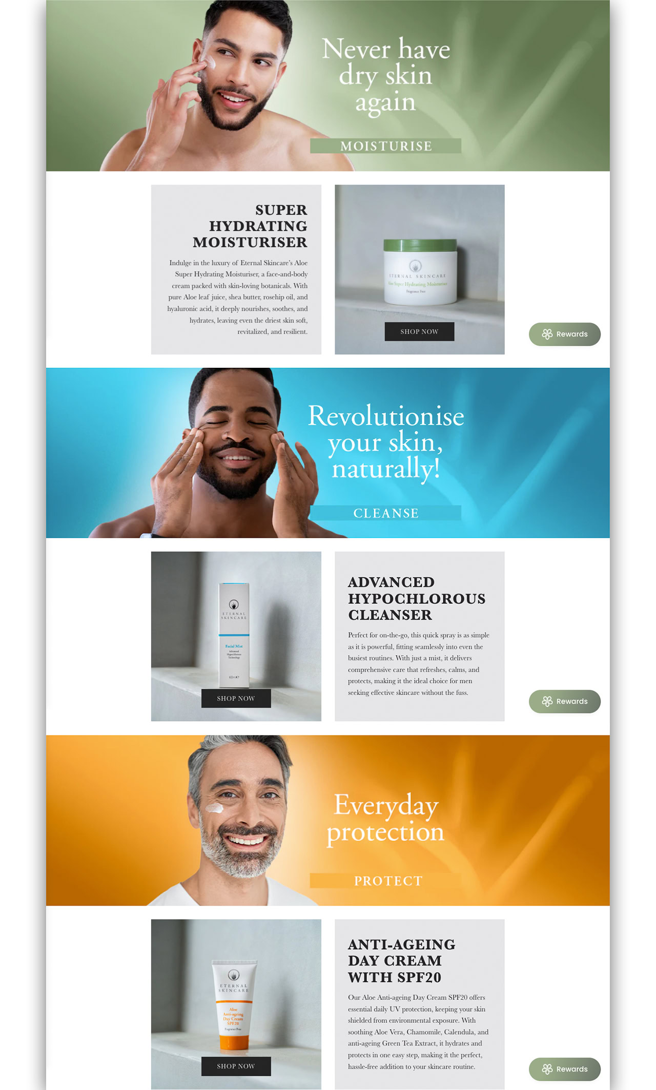Skincare website graphics for Eternal Skincare